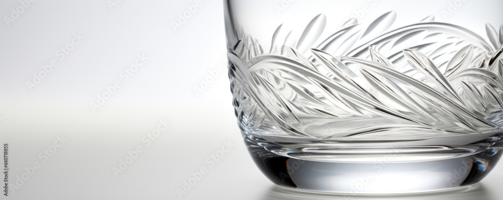 Texture of clear glass with a etched and engraved design, adding ...