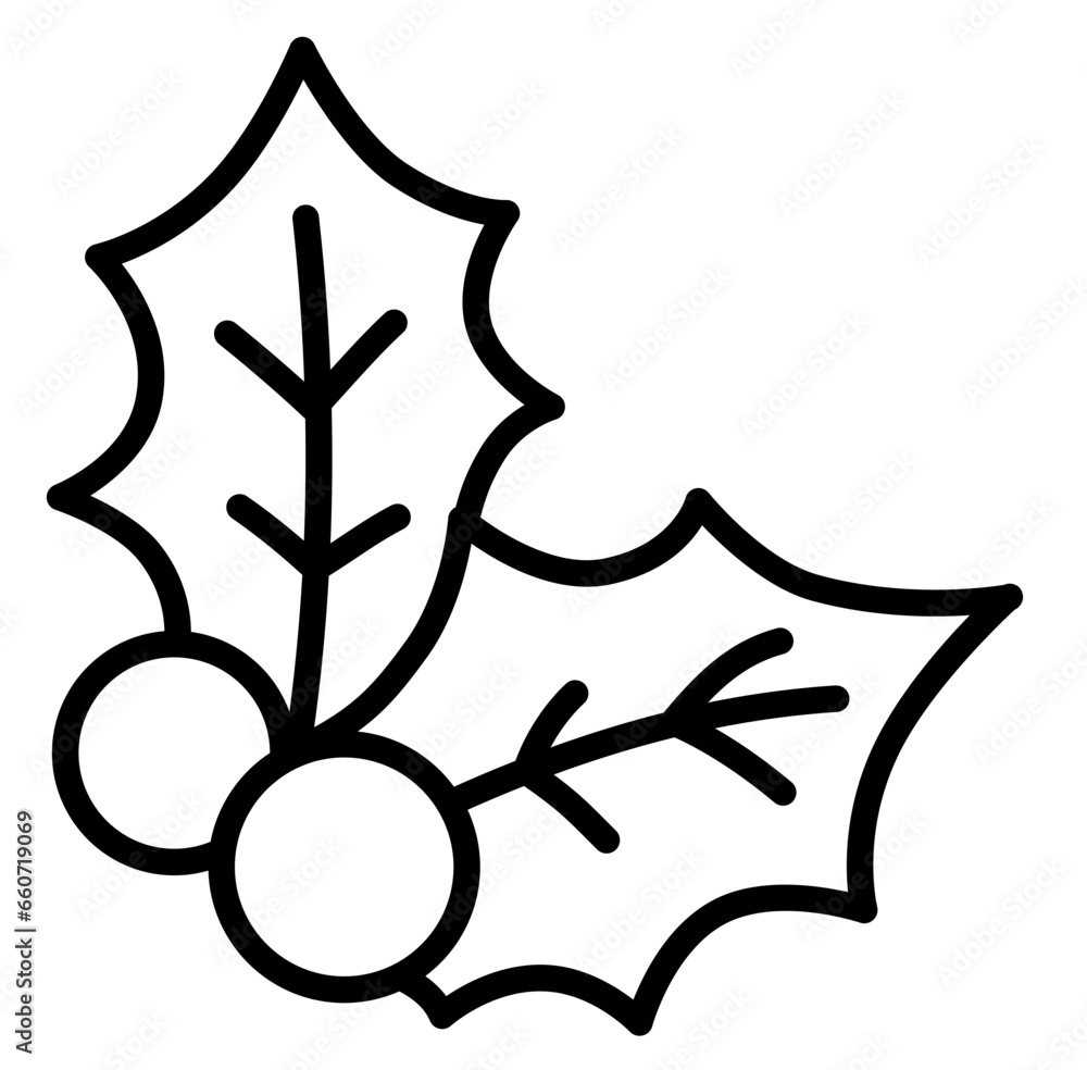 Cute Christmas holly mistletoe outline cartoon doodle illustration ...
