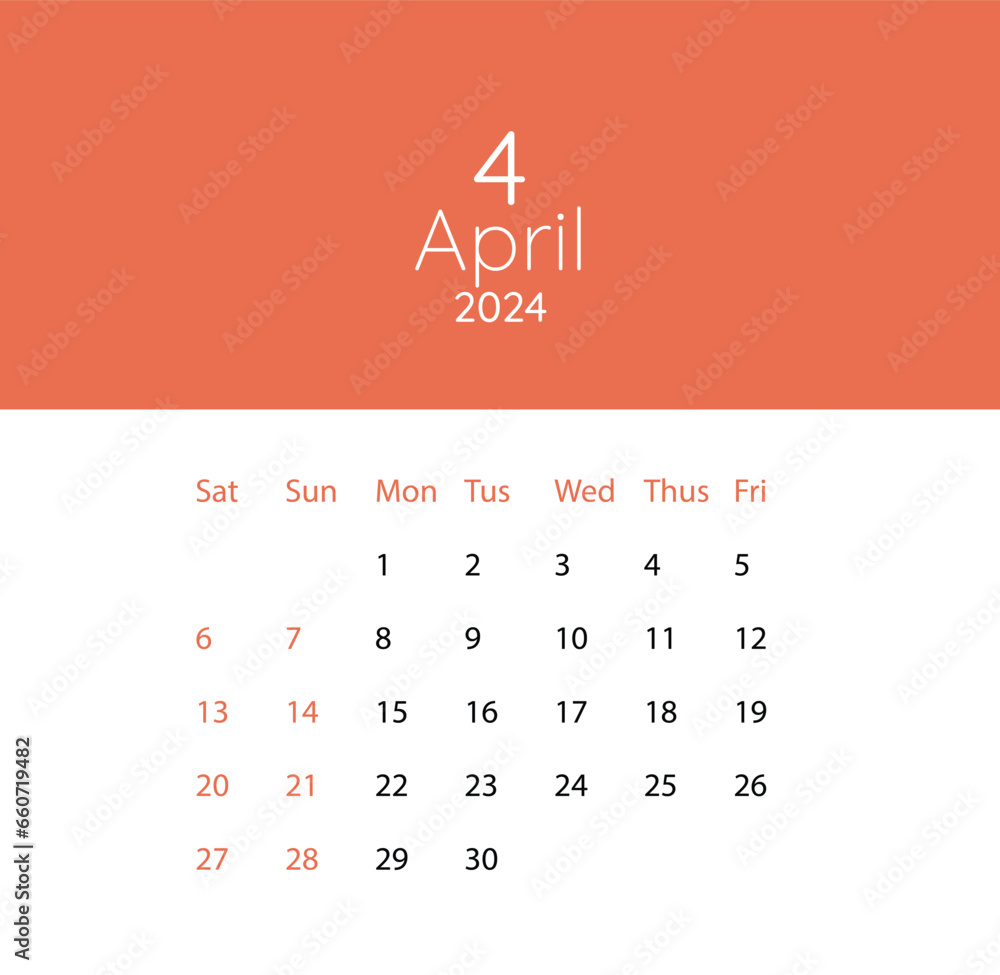 2024 Calendar year vector illustration. week starts on Sunday, Simple ...
