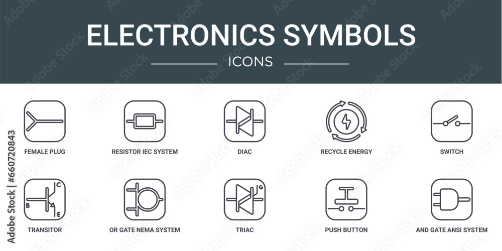 Set Of 10 Outline Web Electronics Symbols Icons Such As Female Plug