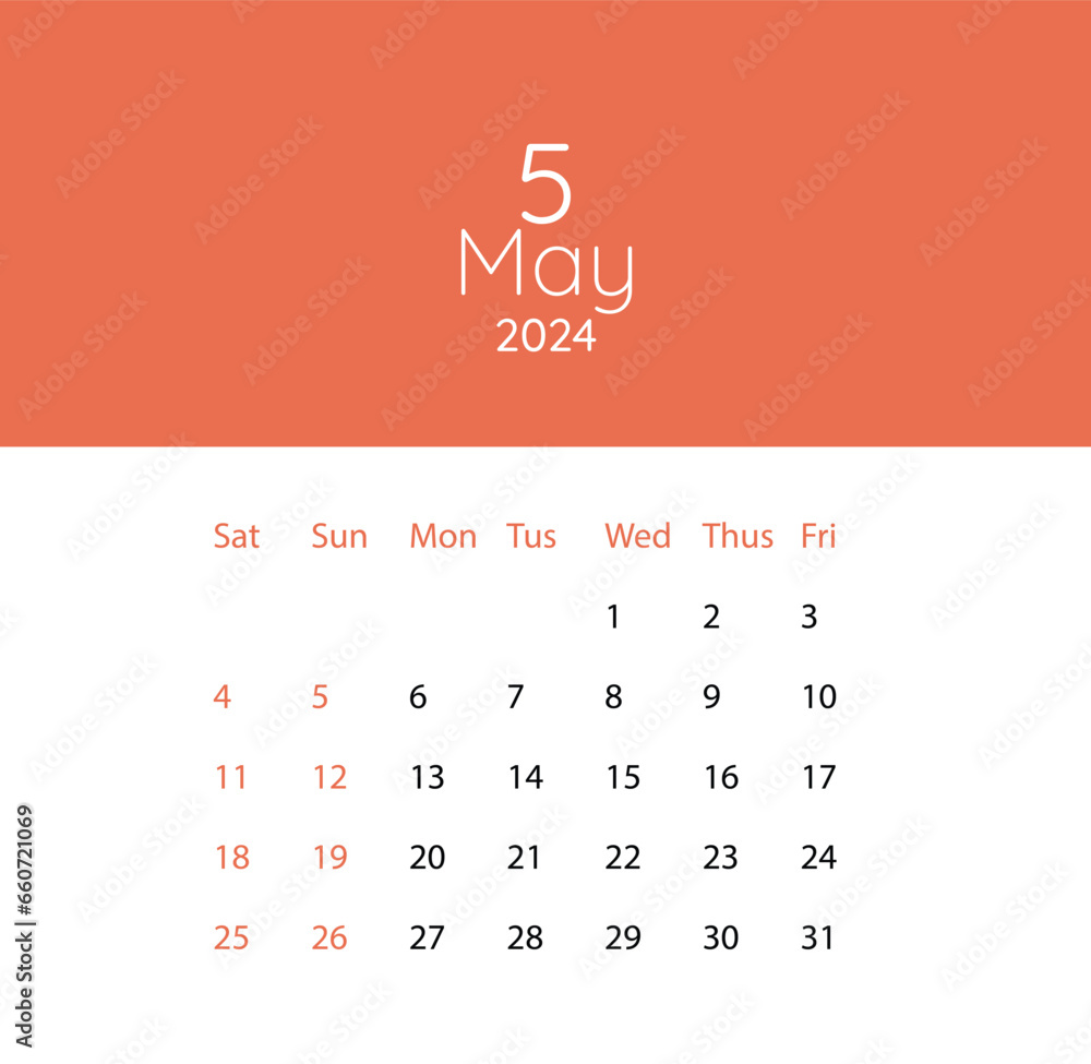 2024 Calendar year vector illustration. week starts on Sunday, Simple ...