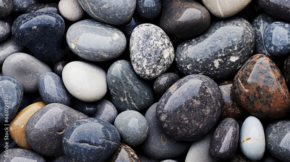 Closeup of micaflecked riverbed stones These stones have small ...