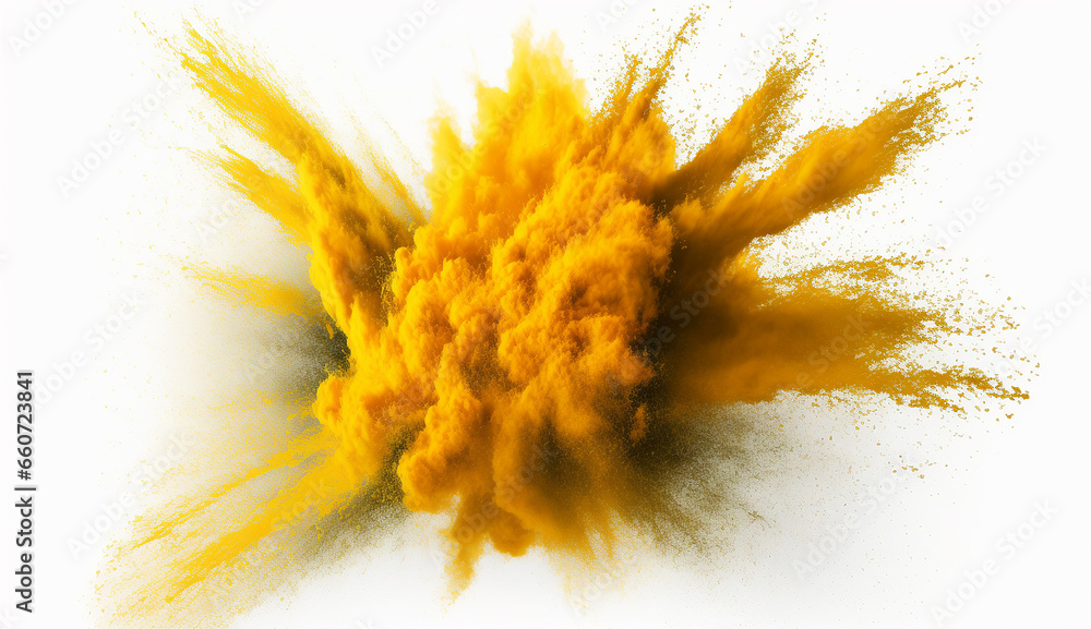 Yellow powder explosion white background image Ai generated art Stock ...