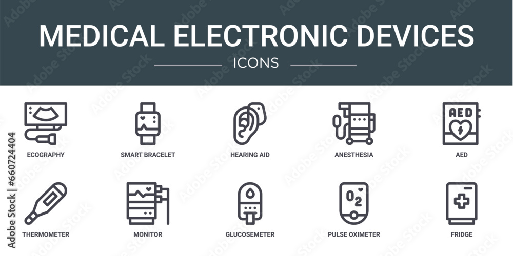 set of 10 outline web medical electronic devices icons such as ...