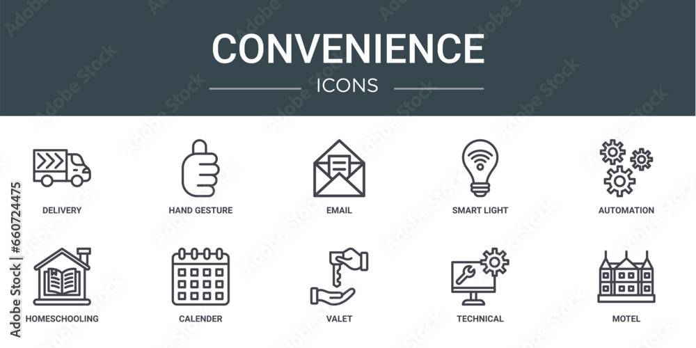 set of 10 outline web convenience icons such as delivery, hand gesture ...