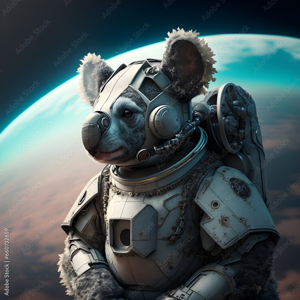 Koala animal warrior astronaut alien planet flying spaceship as pilot ...