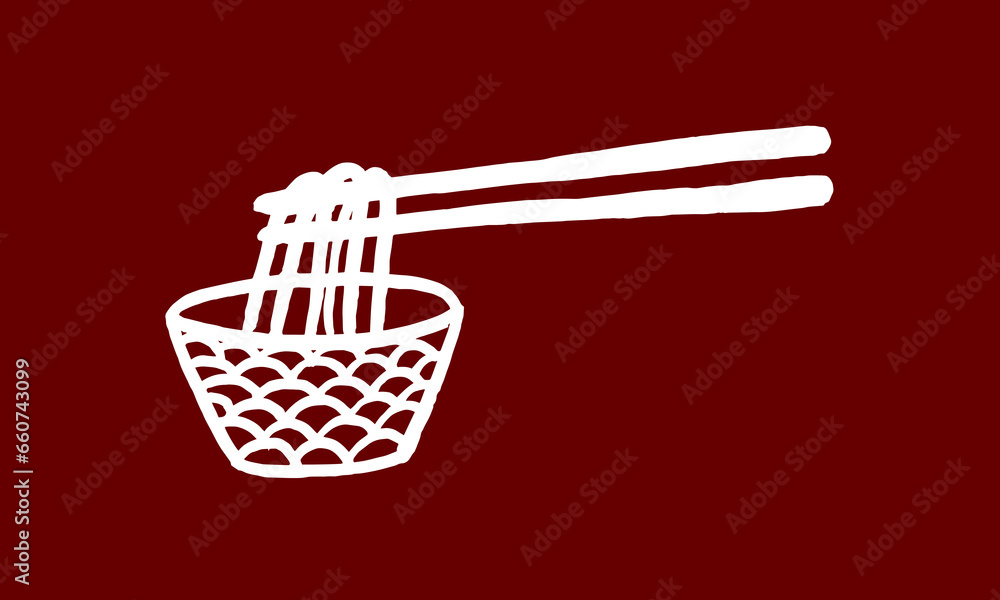 Japanese noodles, vector. Sketch, drawing, calligraphy, ink. Cafe ...