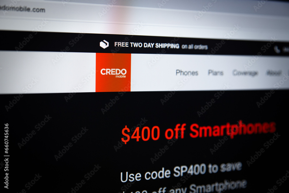 NEW YORK, USA - SEPTEMBER 18, 2023: Selective blur on a Credo Mobile ...