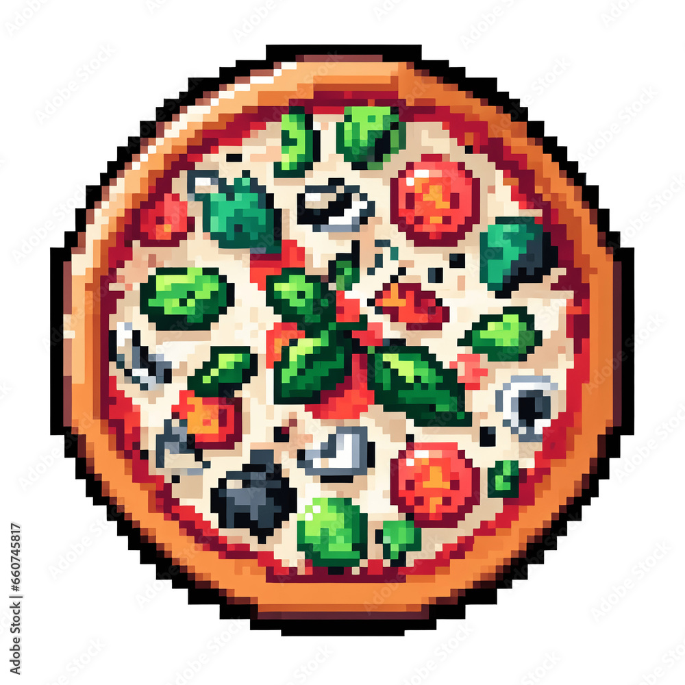 Pixelated pizza on a transparent background. Illustration of a pizza in ...