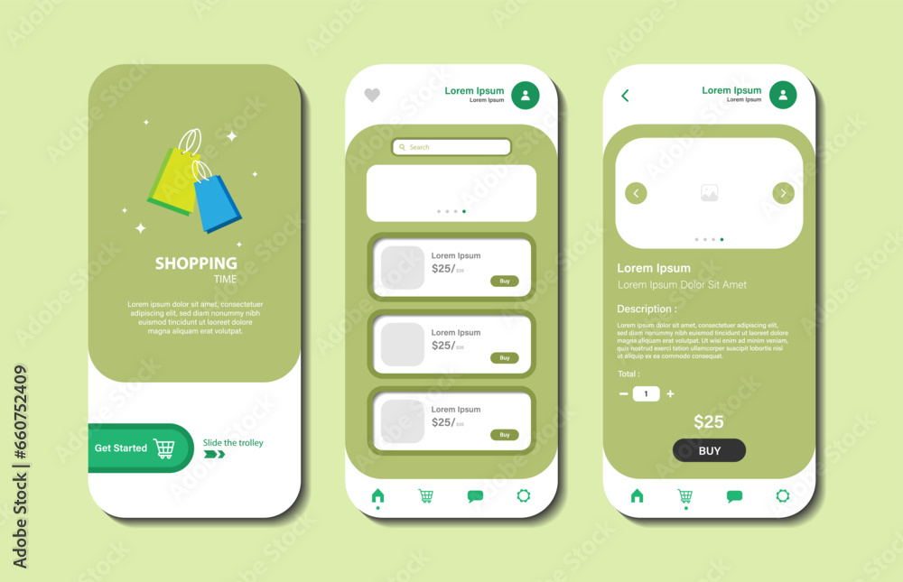 Online shopping design for mobile app. Shopping platform screens with ...