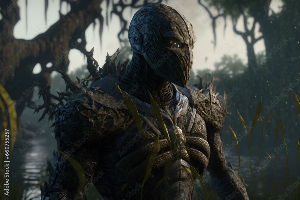 ninja warrior creep out of the swamp finely detailed intricate filigree ...