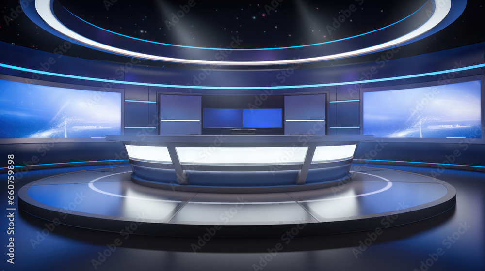 Professional broadcast tv studio studio. News room interior Stock ...