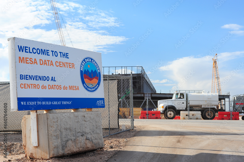 Exterior view of the Meta Mesa Data Center five-building campus under construction in southeast ...
