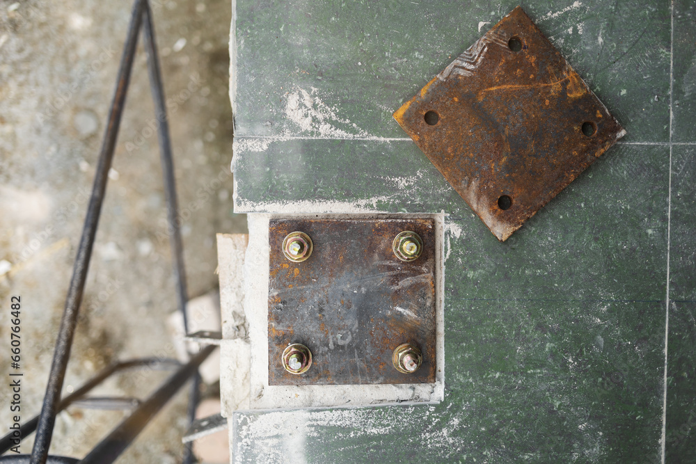 Close up the anchor bolts base.anchor bolts and nuts for supporting ...