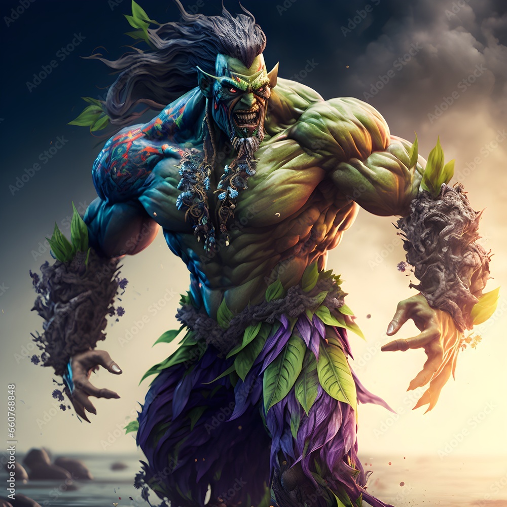 Hawaii State Super Villain creature creative full body dynamic pose ...