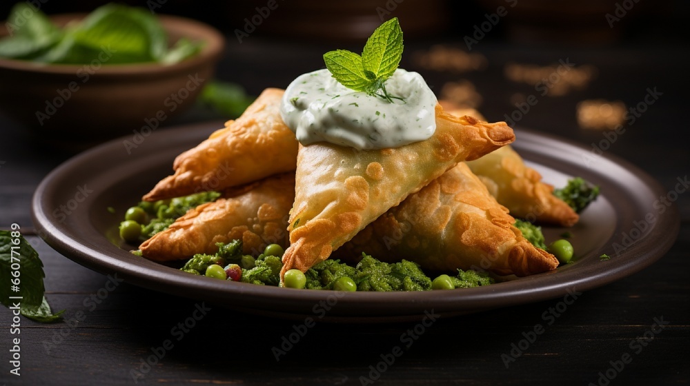 Indian Spicy Vegetable samosa with Mint Yoghurt Raita. A samosa ...