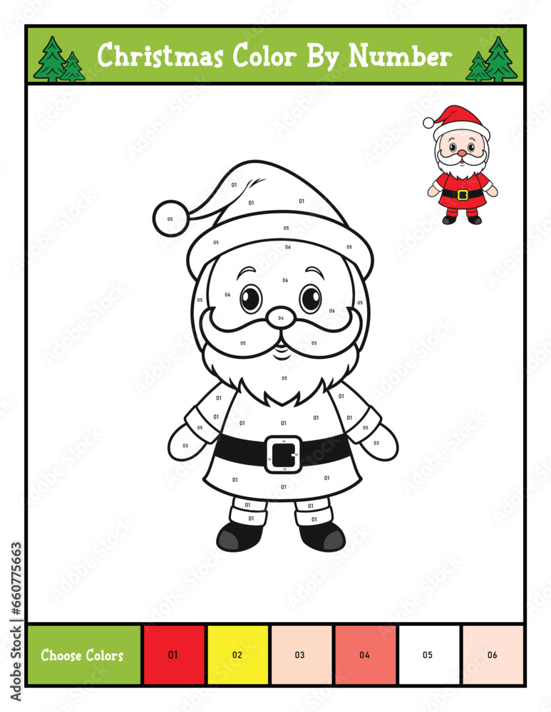 Christmas color-by-number coloring page printable activity With Cute ...