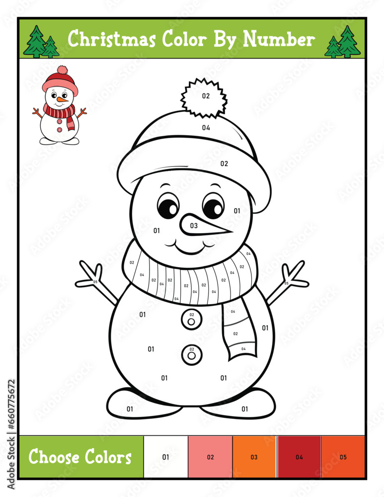 Christmas color-by-number coloring page printable activity With Cute ...