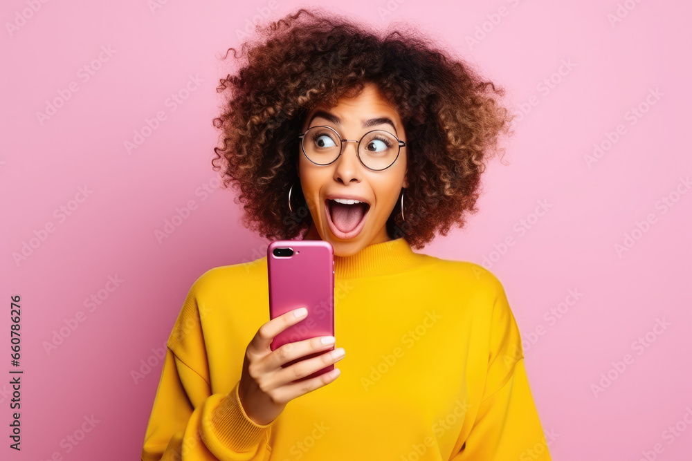 A beautiful young woman influencer is receiving emoji and emoticon ...