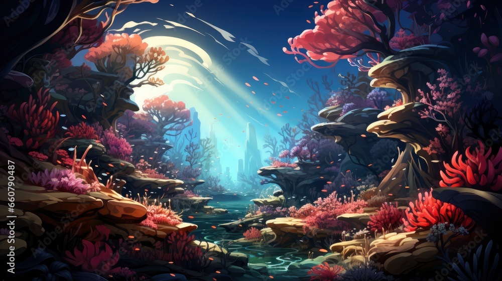 Colorful Under the beautiful ocean floor cartoon, Cartoon Graphic ...