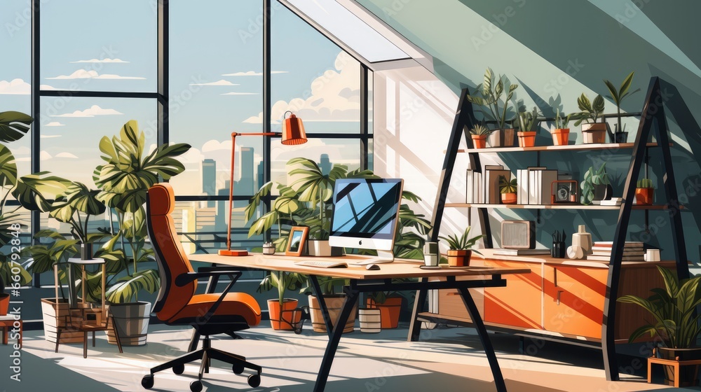 Colorful Modern office room , Cartoon Graphic Design, Background HD For ...
