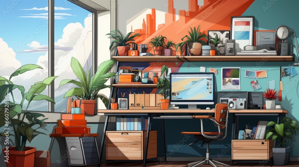 Colorful Modern office room , Cartoon Graphic Design, Background HD For ...
