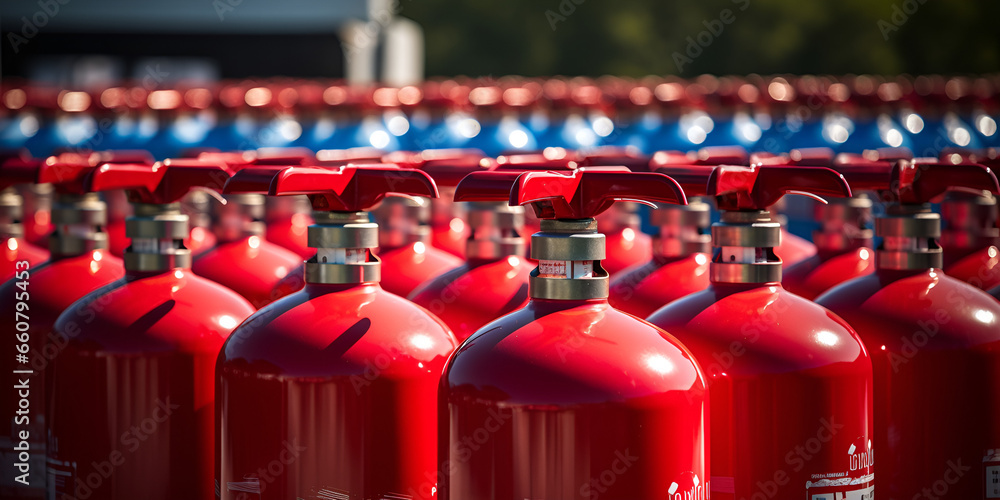 Multiple Red Fire Extinguishers in Service,, Fire Safety Equipment ...