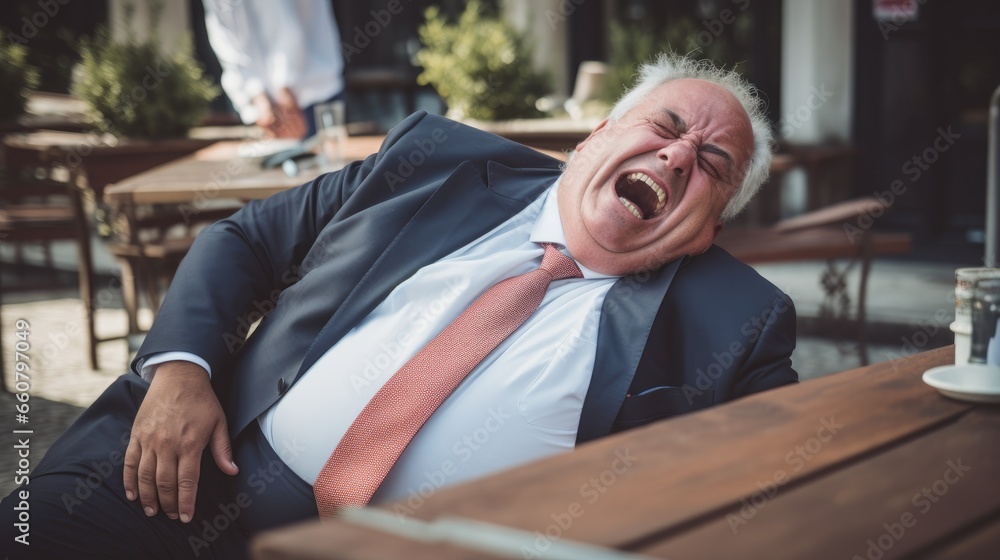 Fat man in a suit, laughs sitting in the chair. Stock Illustration ...