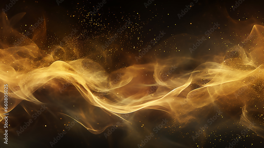 Gold flow and golden glitter smoke particles background, shimmer glow ...