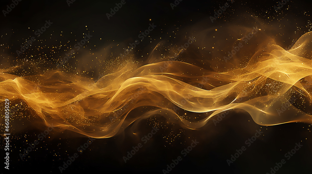 Gold flow and golden glitter smoke particles background, shimmer glow ...