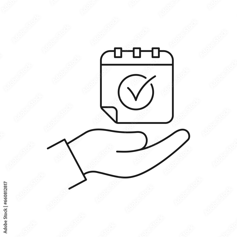 Calendar with a checkmark on hand. Schedule check icon line style ...