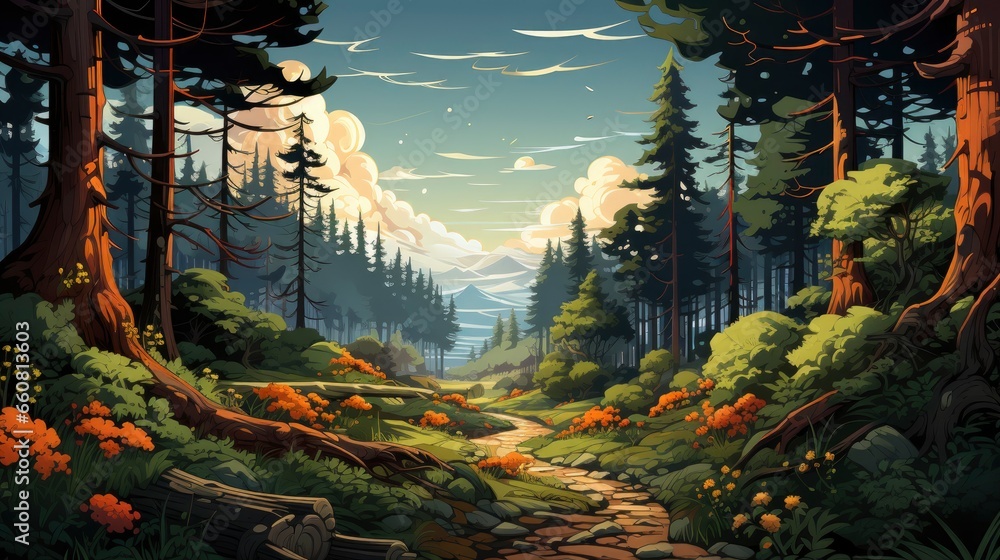 In the forest cartoon , wallpaper pictures, Background HD Stock Illustration | Adobe Stock