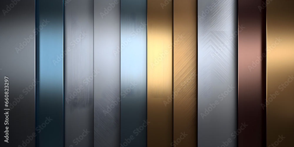 Gold silver and bronze collection metal background A row of different ...