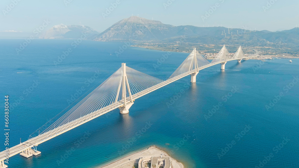 Patras, Greece. The Rio-Antirrio Bridge. Officially the Charilaos ...