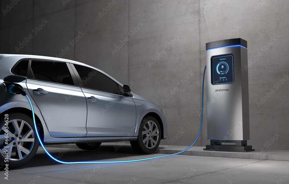 EV Charging Station, Clean energy filling technology, Electric car charging. Stock Illustration ...