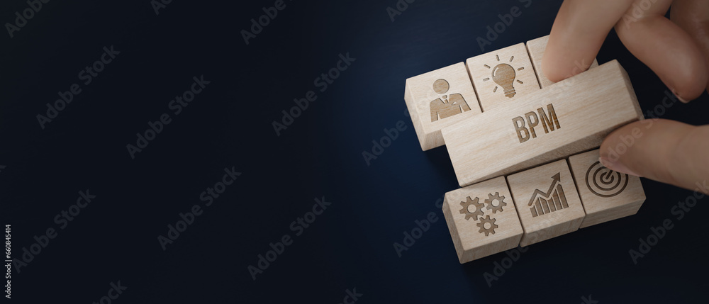 BPM Business process management system technology concept. 3d ...