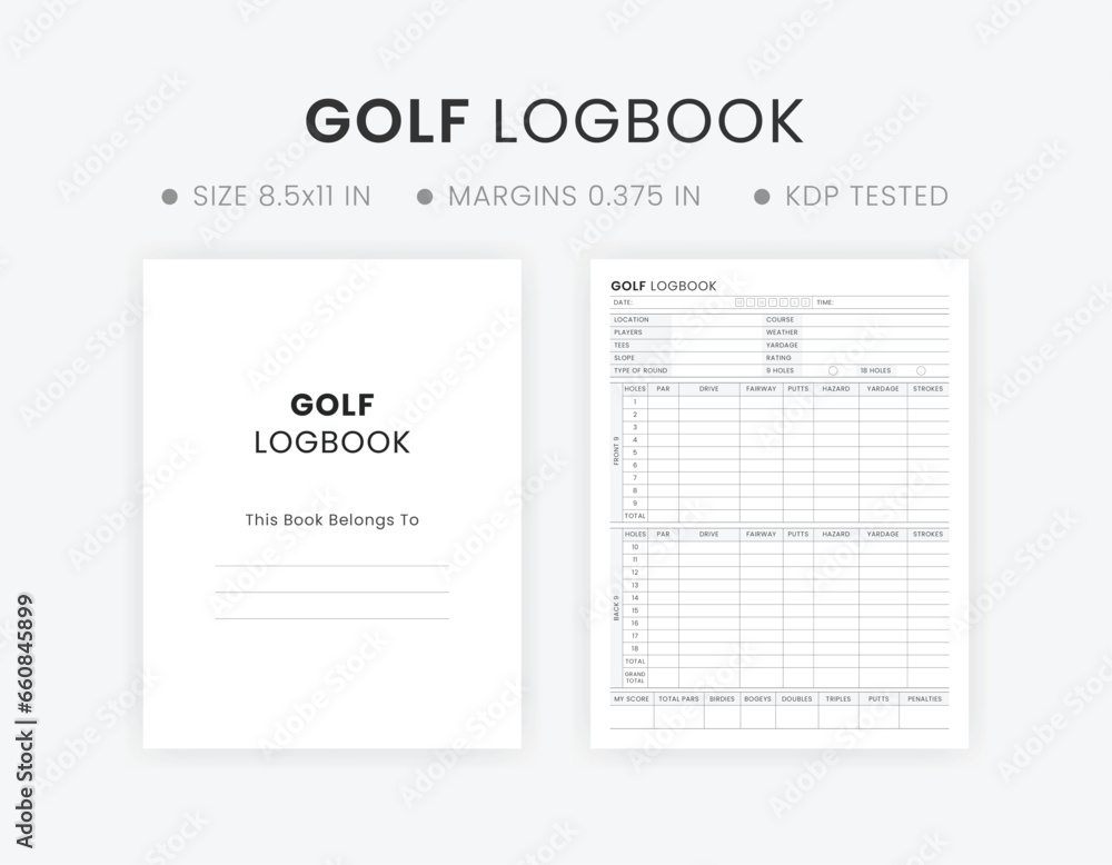 Golf Log Book Journal KDP Interior Template used as Low Content Planner ...