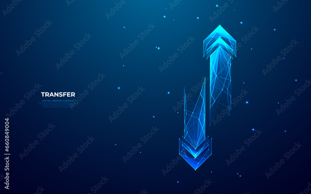 Abstract digital two arrows up and down on technology dark blue ...