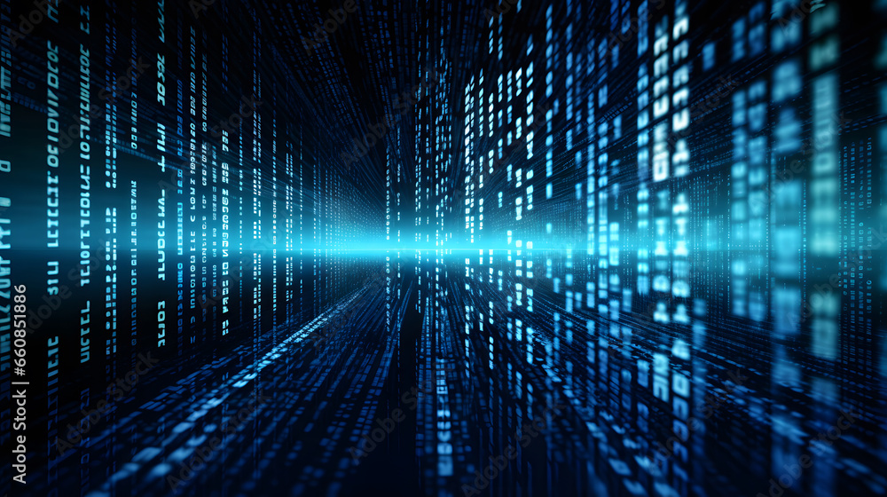 Blue Digital Binary Data On Computer Screen Background Binary Code Background Abstract Blue