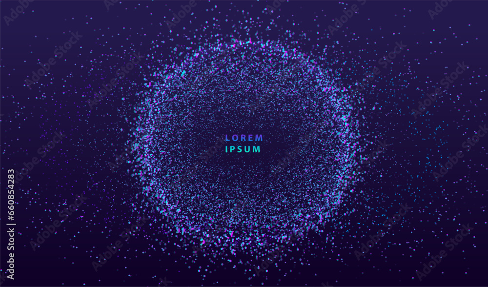 Particle burst dots glowing abstract background. Neon night luxury ...