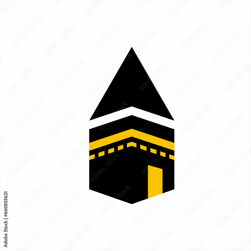 Qibla direction logo design with an illustration of the Kaaba and an ...