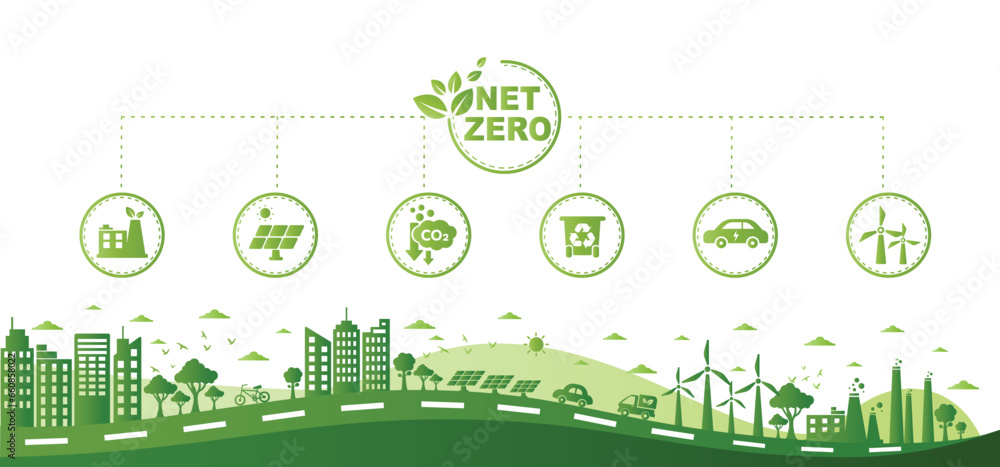Net zero and carbon neutral concept. Net zero greenhouse gas emissions ...