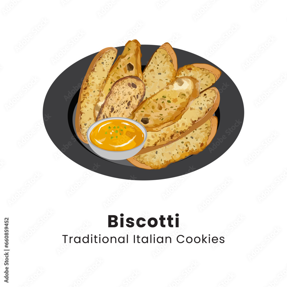 Biscotti. Traditional Italian almond cookies, Hand drawn watercolor ...