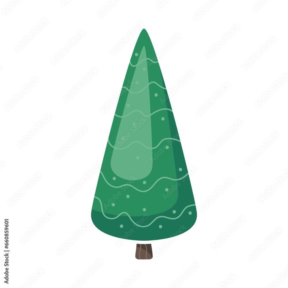 Fantasy cartoon flat green pine tree. Abstract forest, park or garden ...