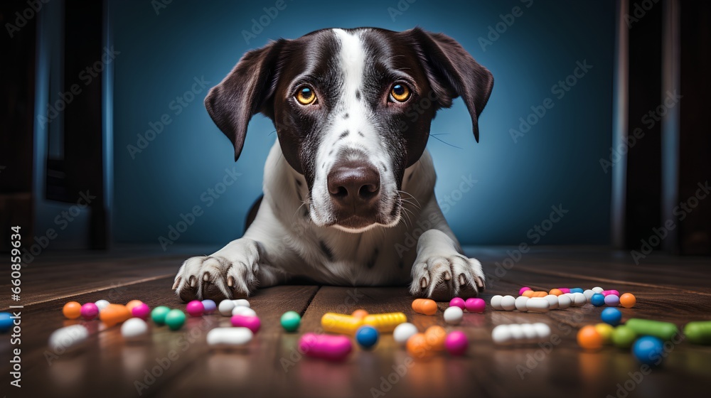 Dog antibiotics resistance and immunity to drugs concept. Medicine ...