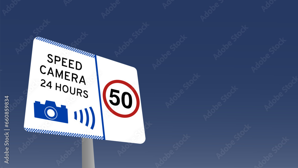 A sign indicating that speed cameras are in use on the road ahead ...