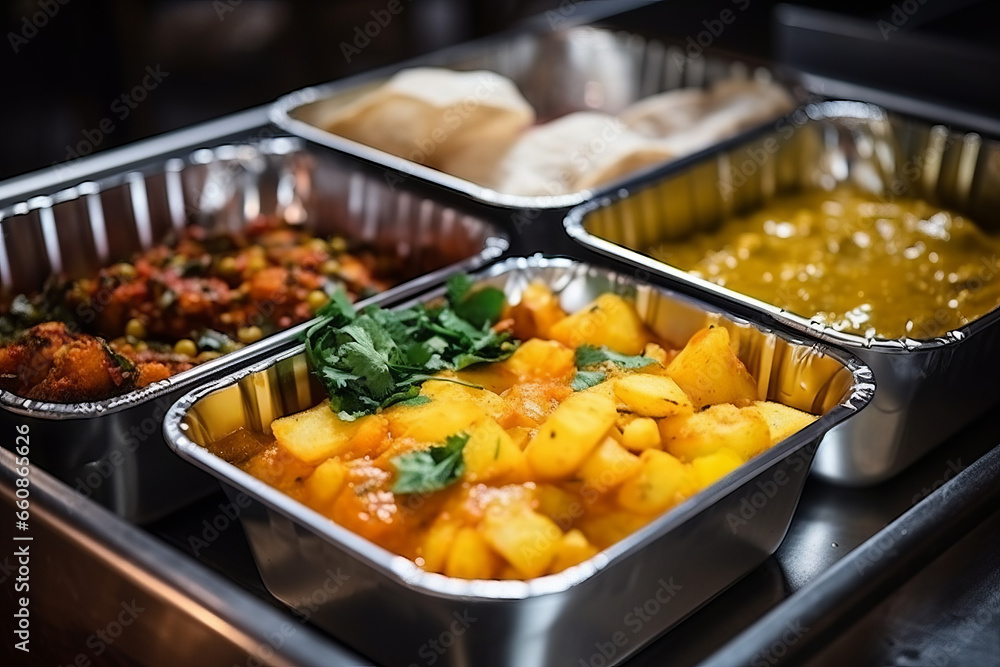 Selection Indian Take Away Dishes In Foil Containers Stock Photo ...