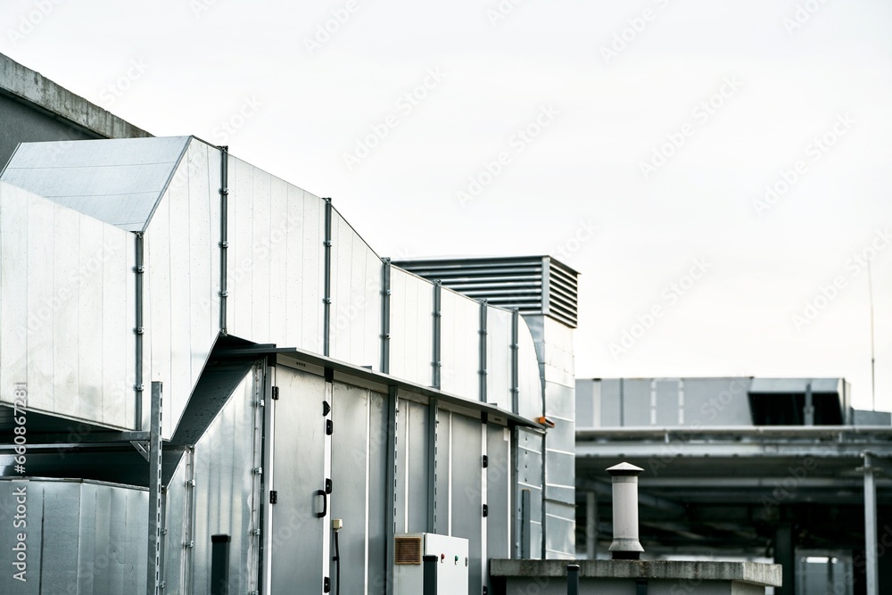 Close-Up View of Commercial HVAC Ventilation System on Rooftop. Air ...