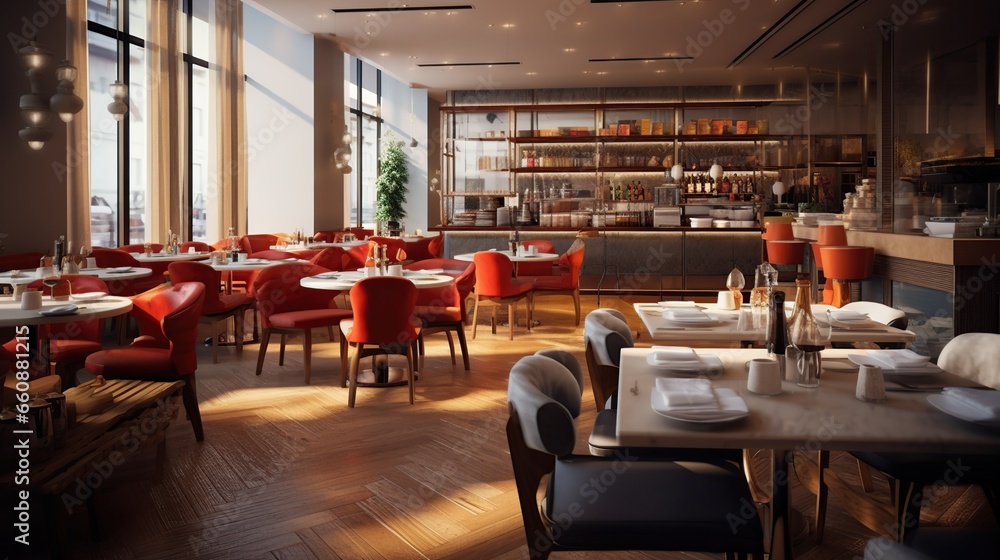 Interior of cozy restaurant. Contemporary design, in the upper room ...