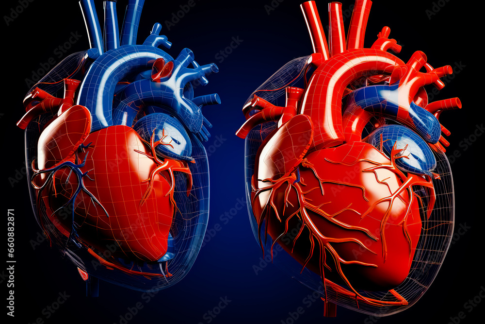 Anatomy of a human heart, front and side view. Stock Photo | Adobe Stock
